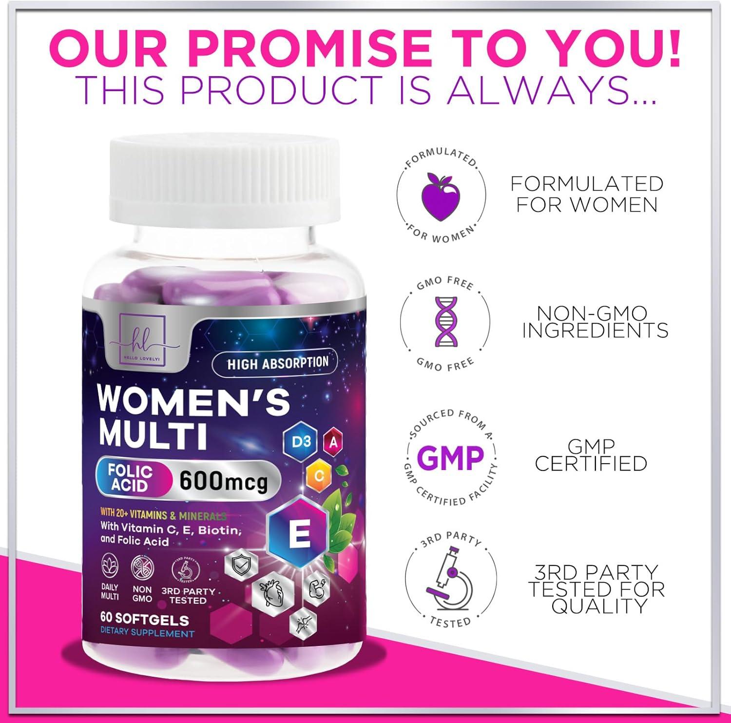 Hello Lovely Womens Multivitamin Folic Acid 600mcg - 60 Softgels | Buy ...