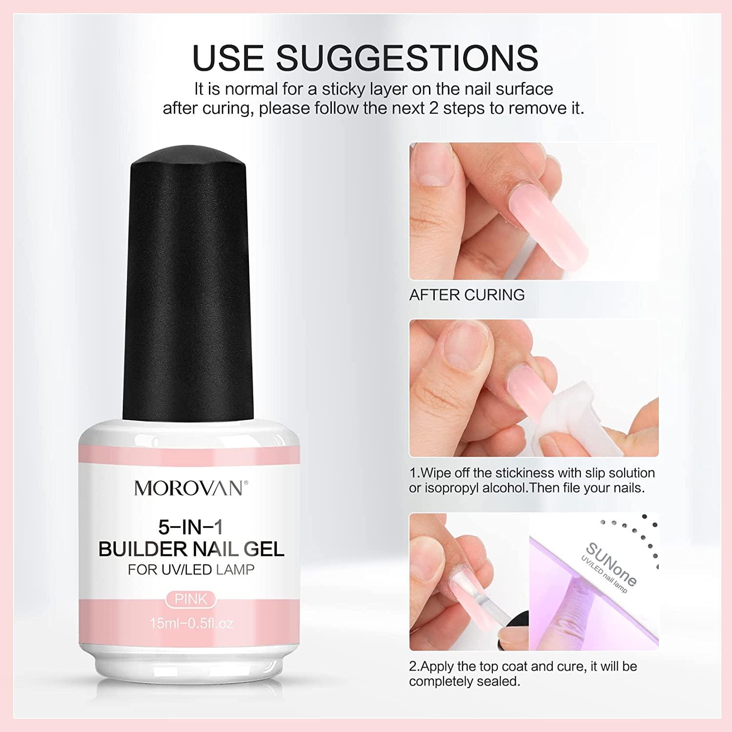 Morovan Pink Builder Gel for nails - 5-in-1 Brush-On Professional Hard ...