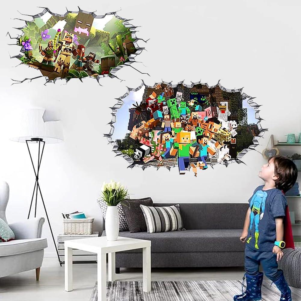 3D Minecraft Wall Stickers - Removable TV Background Decoration | Set ...