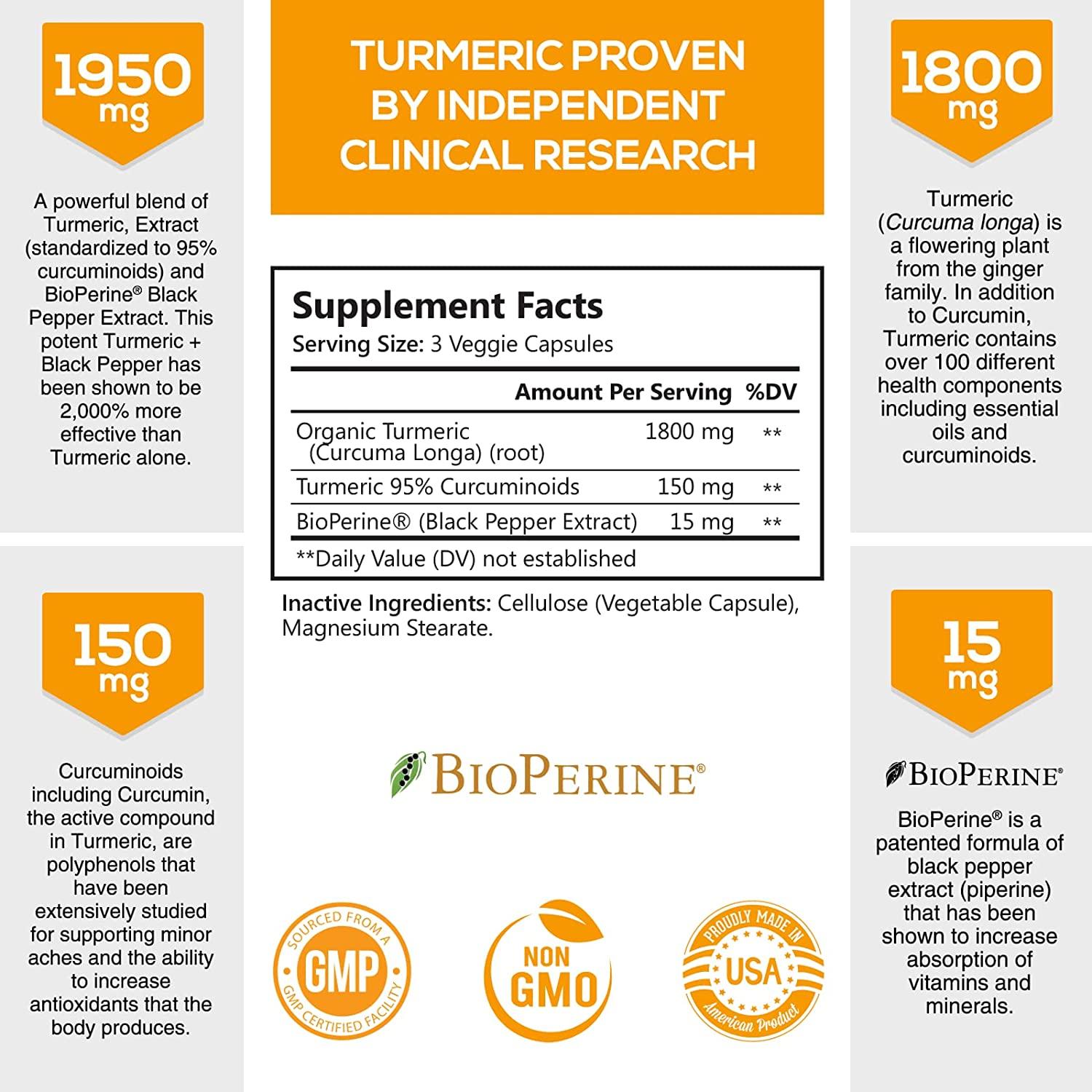 Turmeric Curcumin with BioPerine 1950mg - Natural Joint Healthy ...