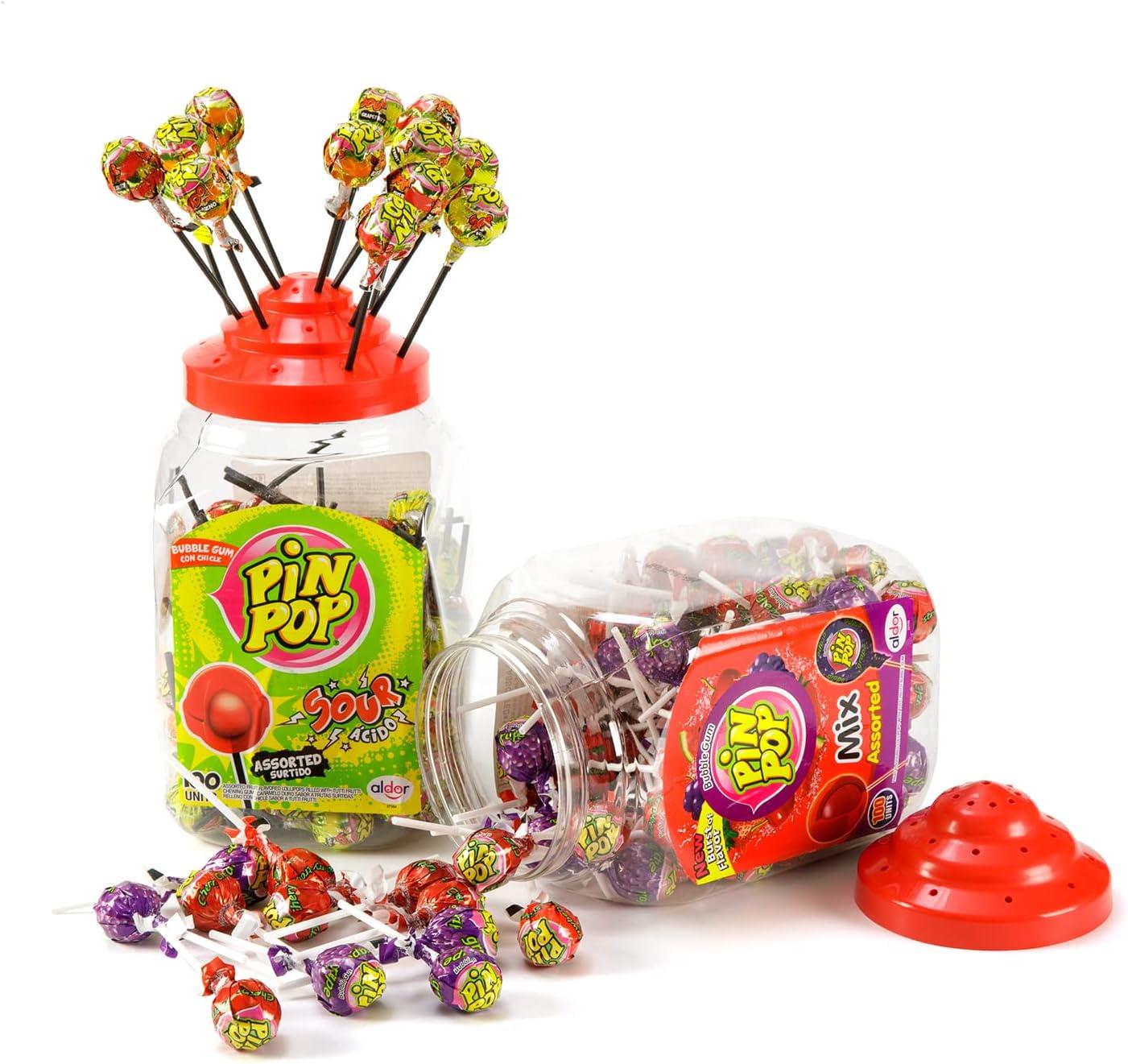 PIN POP Bubblegum Filled Center Lollipops (Gelatin Free) (Sour Mix ...