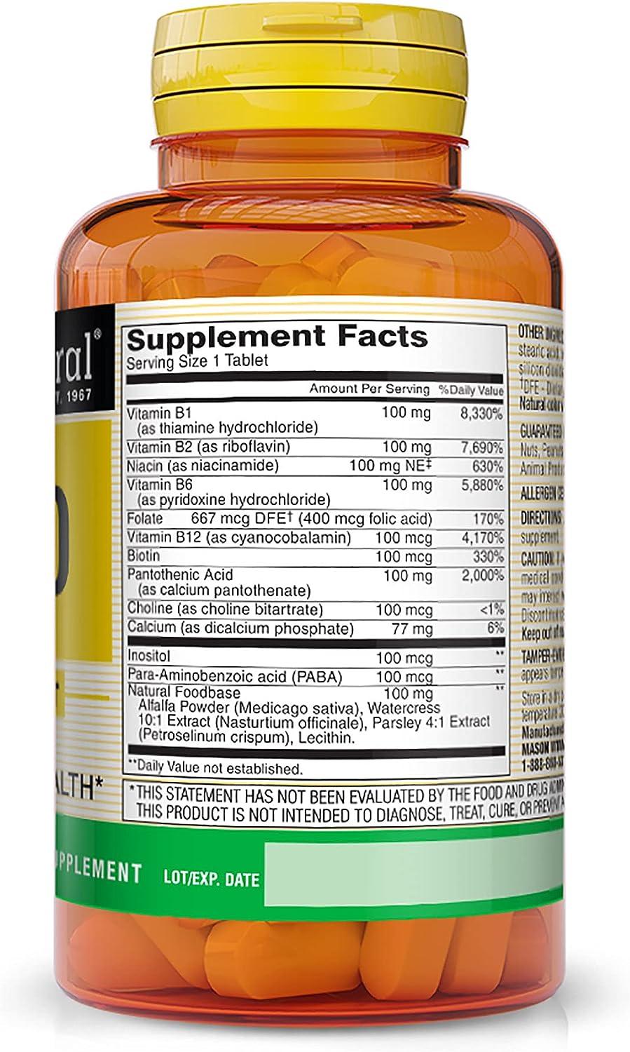 MASON NATURAL Ultra B-100 Complex 100 Tablets - Supports Healthy Heart ...