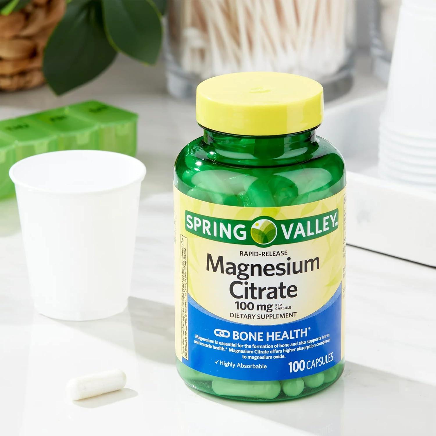 Spring Valley Rapid-Release Magnesium Citrate 100mg Capsules for Bone ...