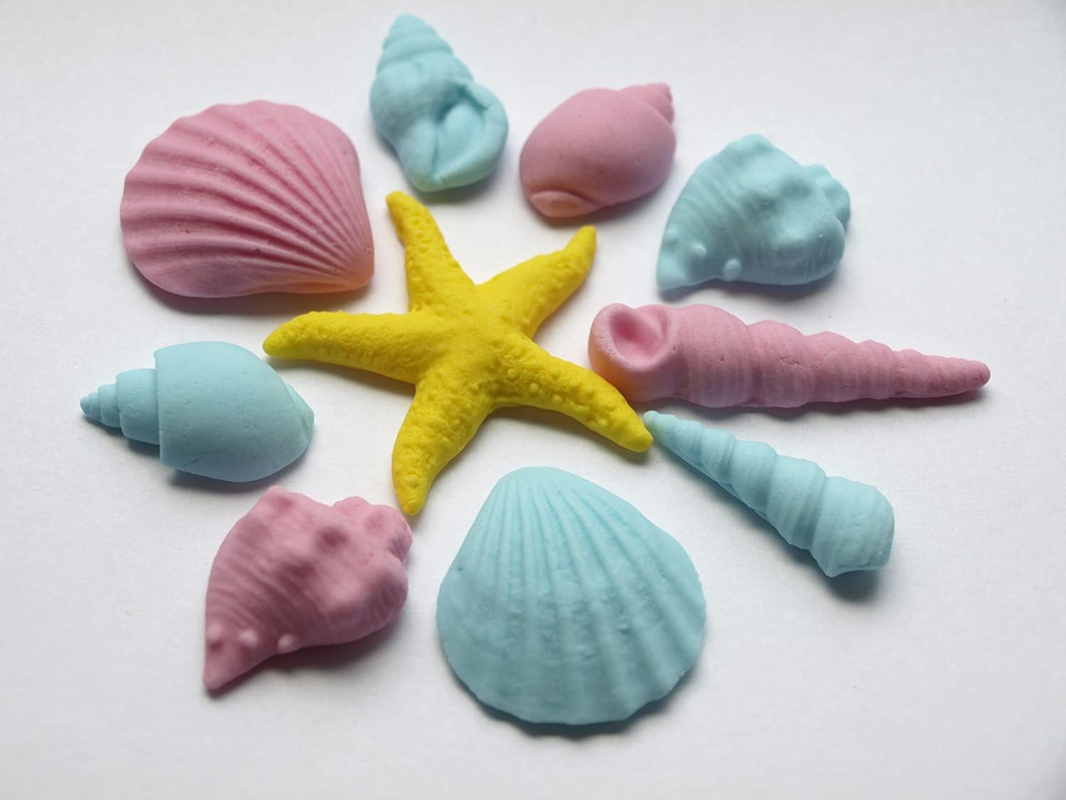 Rainbow Cake Toppers 10x Edible Seashells Little Mermaid Beach Party ...