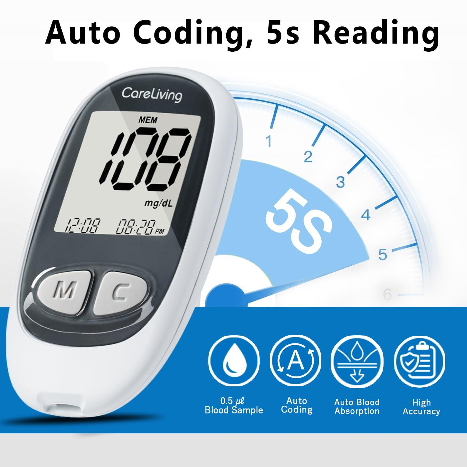 MM1100 Blood Glucose Monitor Kit | 100 Test Strips & Lancets | Portable ...