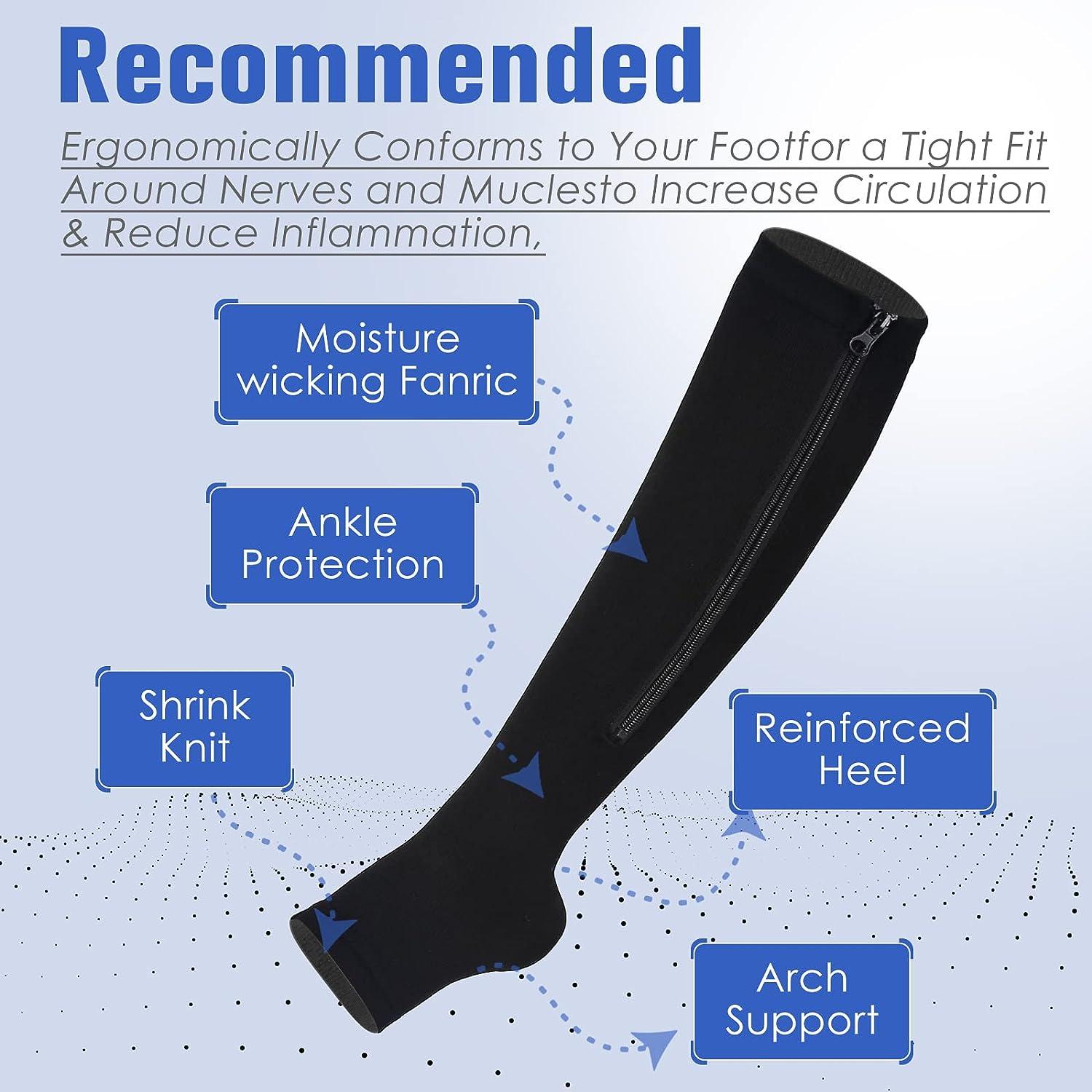 Bropite Zipper Compression Socks - 2 Pairs Open Toe Calf Knee High 15 ...