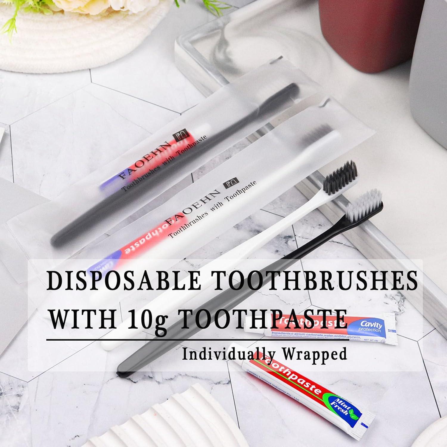 Hotel Toothbrush Set - 100 Disposable Travel Toothbrushes with 10g ...