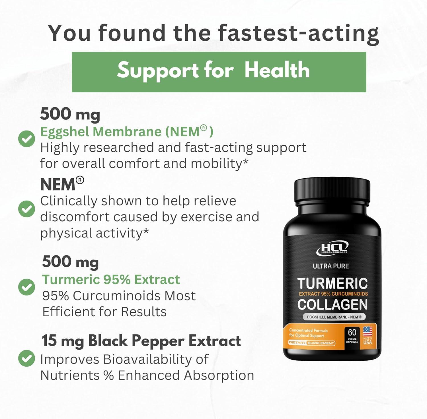 Turmeric Curcumin 95% Extract & Collagen Capsules - NEM Joint Comfort ...