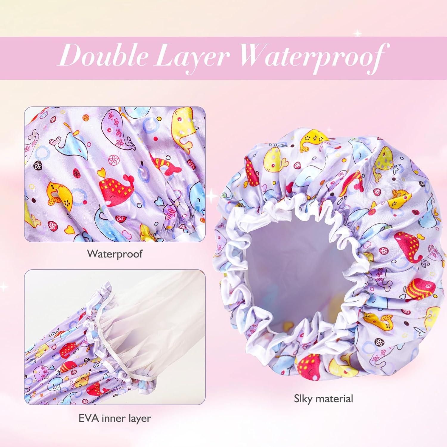 G2PLUS Kids Shower Caps - 2PCS Double Layer Elastic Bath Caps for Girls ...