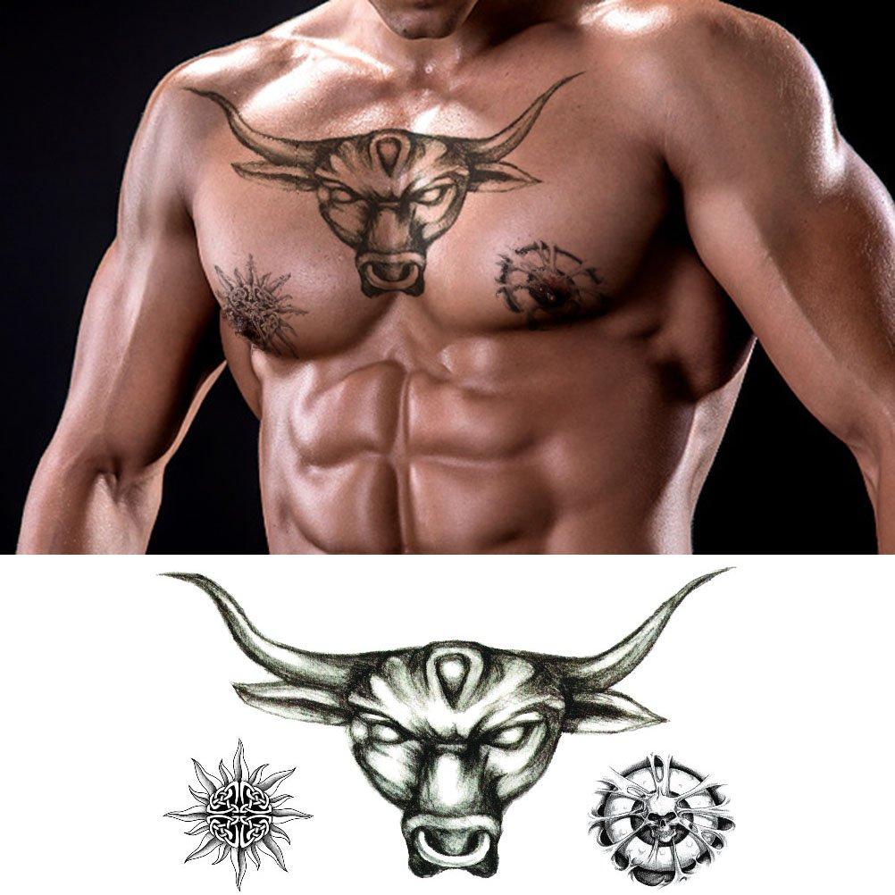 VIWIEU 3D Realistic Chest Temporary Tattoos - 5 Sheets, Large Fake Body ...