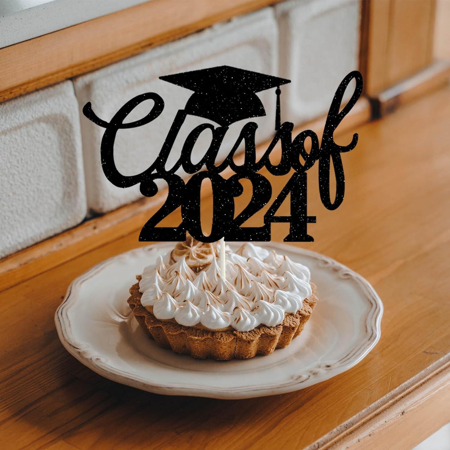 Class of 2024 Cake Topper Black Glitter 2024 Graduation Cake Pick for ...