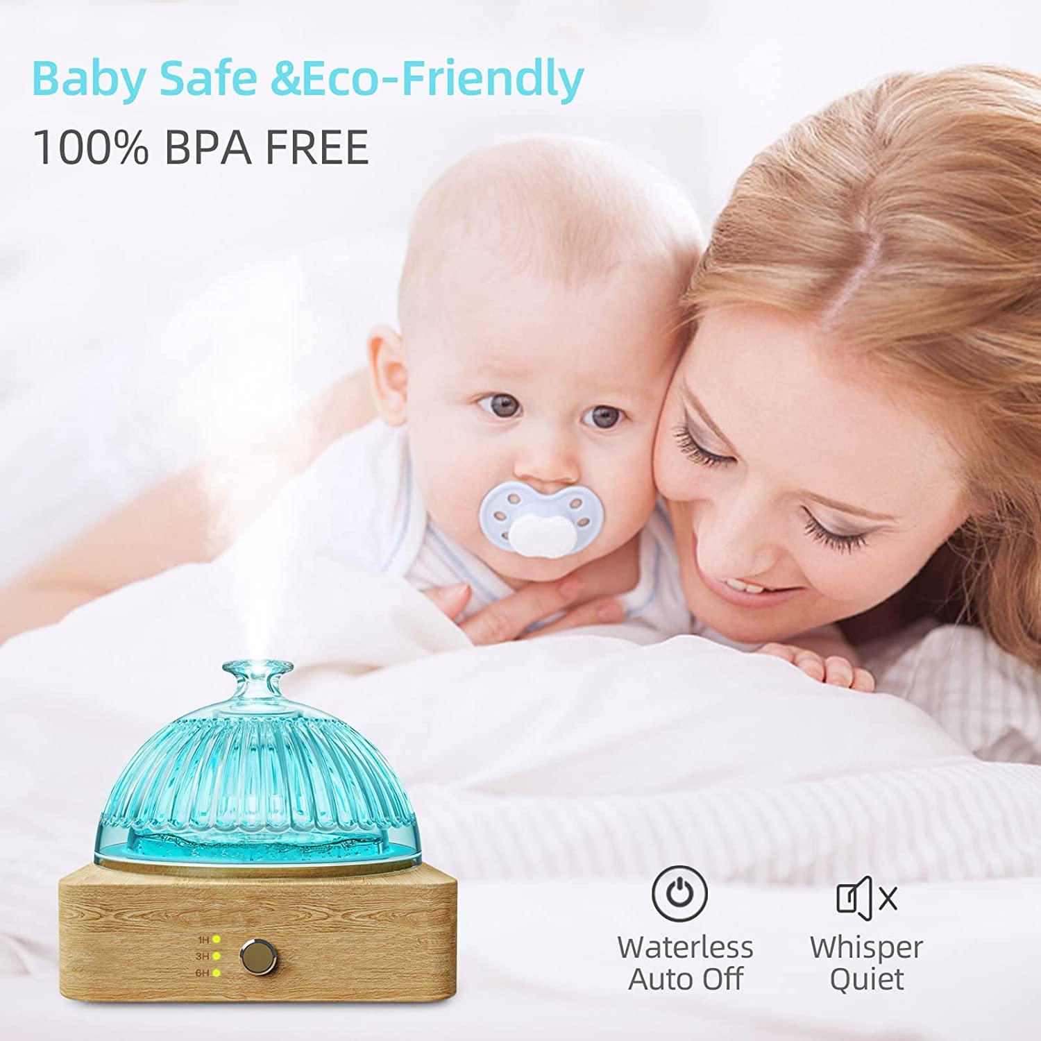 200ml Glass Essential Oil Diffuser with Wood Base | Ultrasonic Air Diffuser for Large Room ...