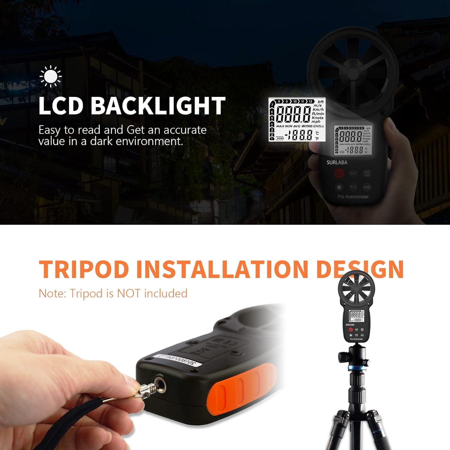Surlaba Digital Windmeter - Handheld Anemometer 0.3-30m/s | Wind Speed ...