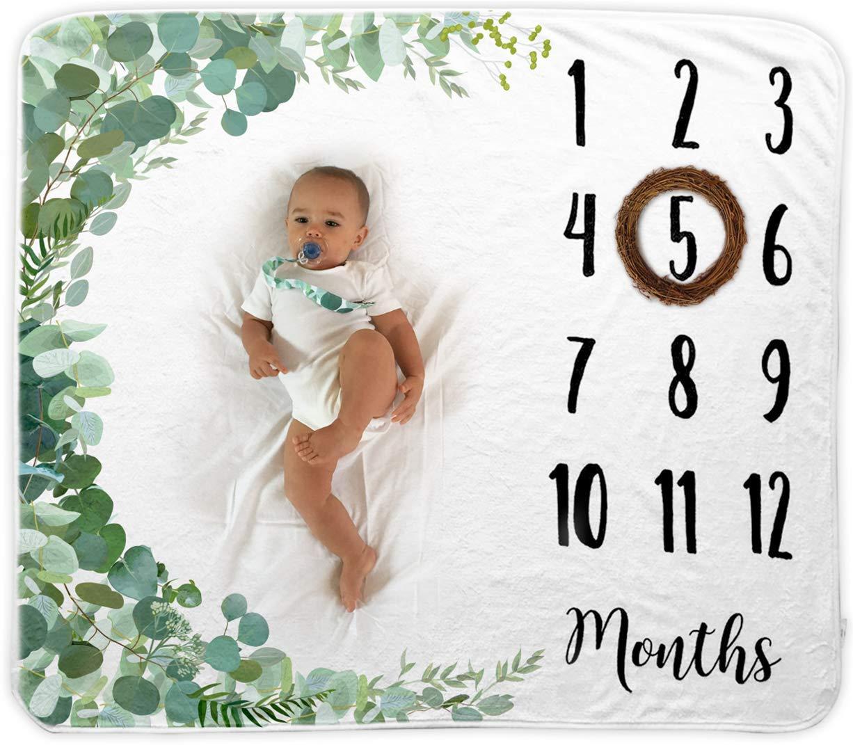 Baby Monthly Milestone Blanket Set | Includes Wooden Wreath and ...