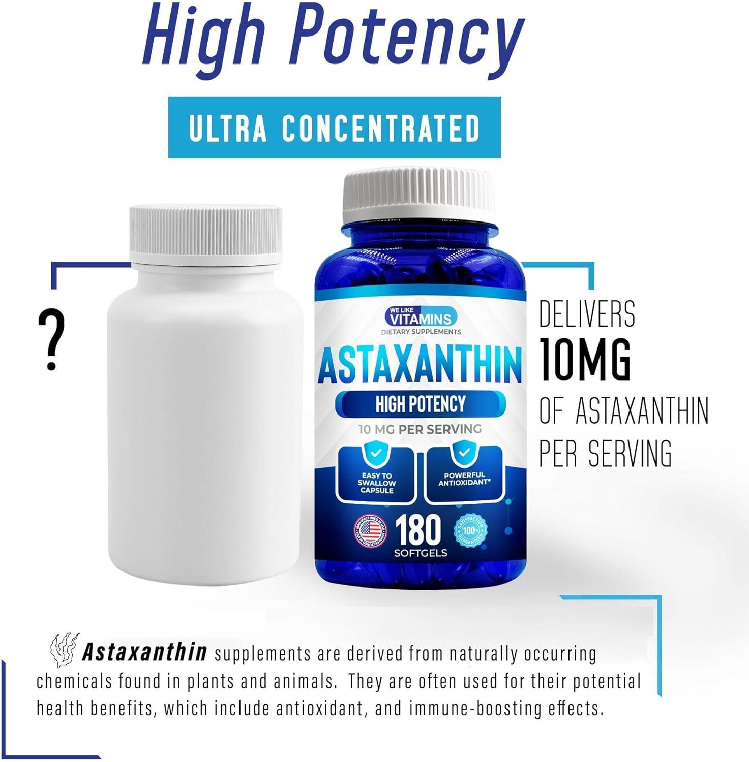 Astaxanthin 10mg Softgel - 180 Softgels | Antioxidant Supplement for ...