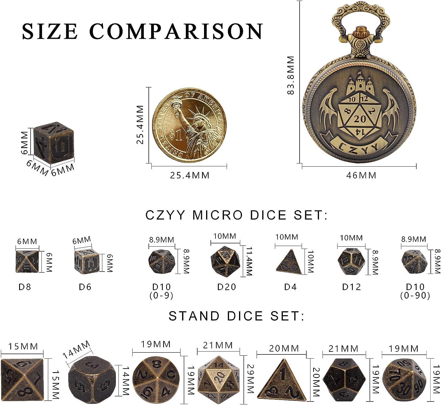DND 6mm Micro Polyhedral Dice Set with Pocket Watch Shell Case - Bronze ...