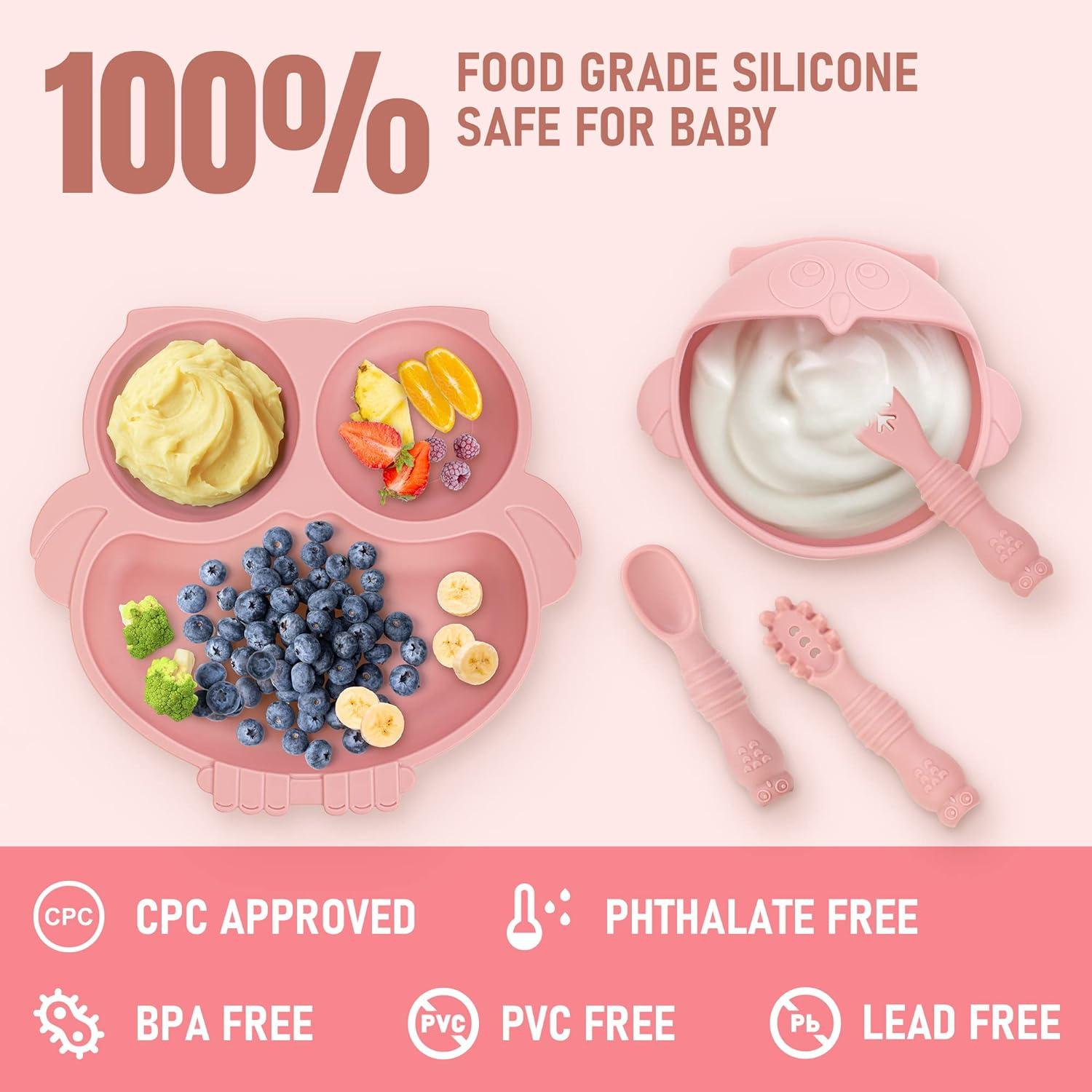 Silicone Baby Weaning Set (10 Pcs) with Bib, Suction Bowl, Plate, Fork ...