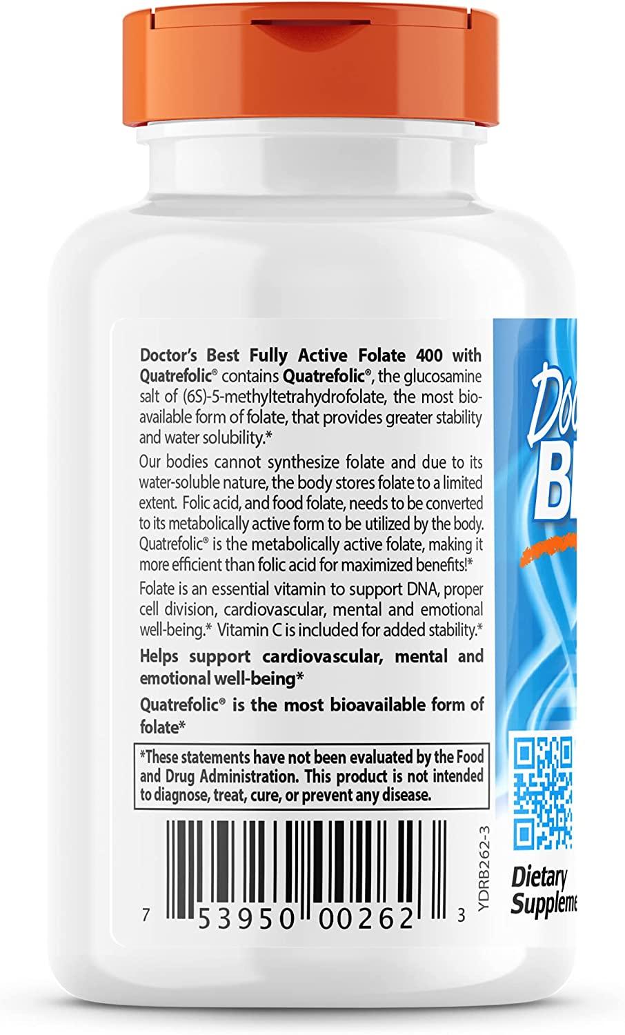 Doctor's Best Fully Active Folate 400 mcg - Quatrefolic, 90 Veggie Caps ...