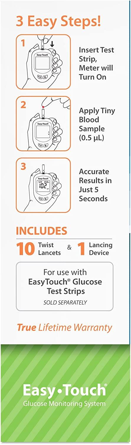 EasyTouch Glucose Monitoring System - 1 Meter + 10 Twist Lancets + 1 ...