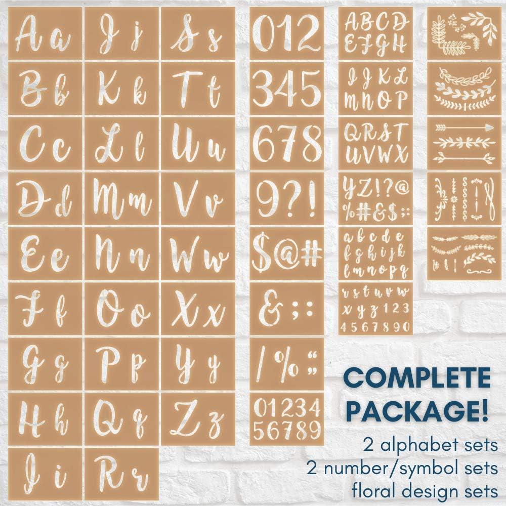 Boutique Calligraphy Stencil Template Kit - 45 Reusable Pieces for Arts ...