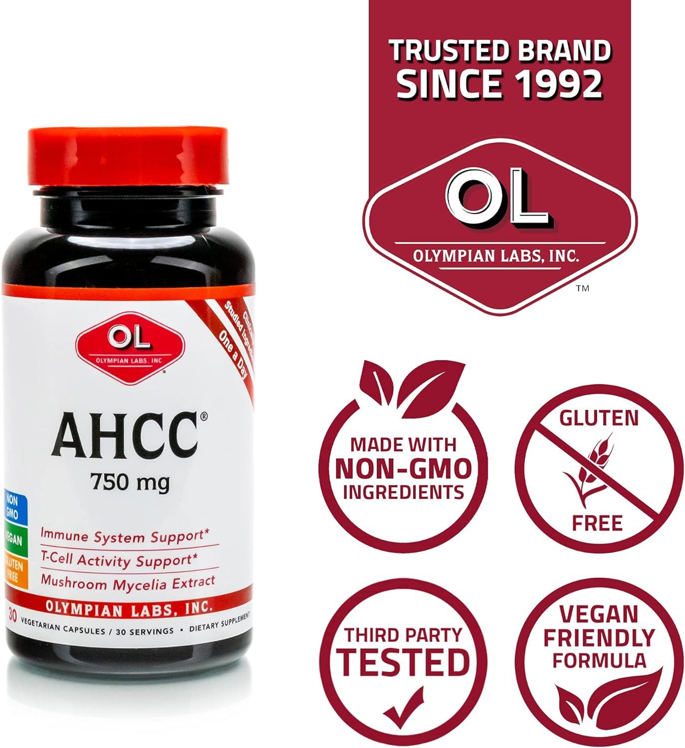 Olympian Labs Premium AHCC Supplement - 750mg Capsules for Immune ...