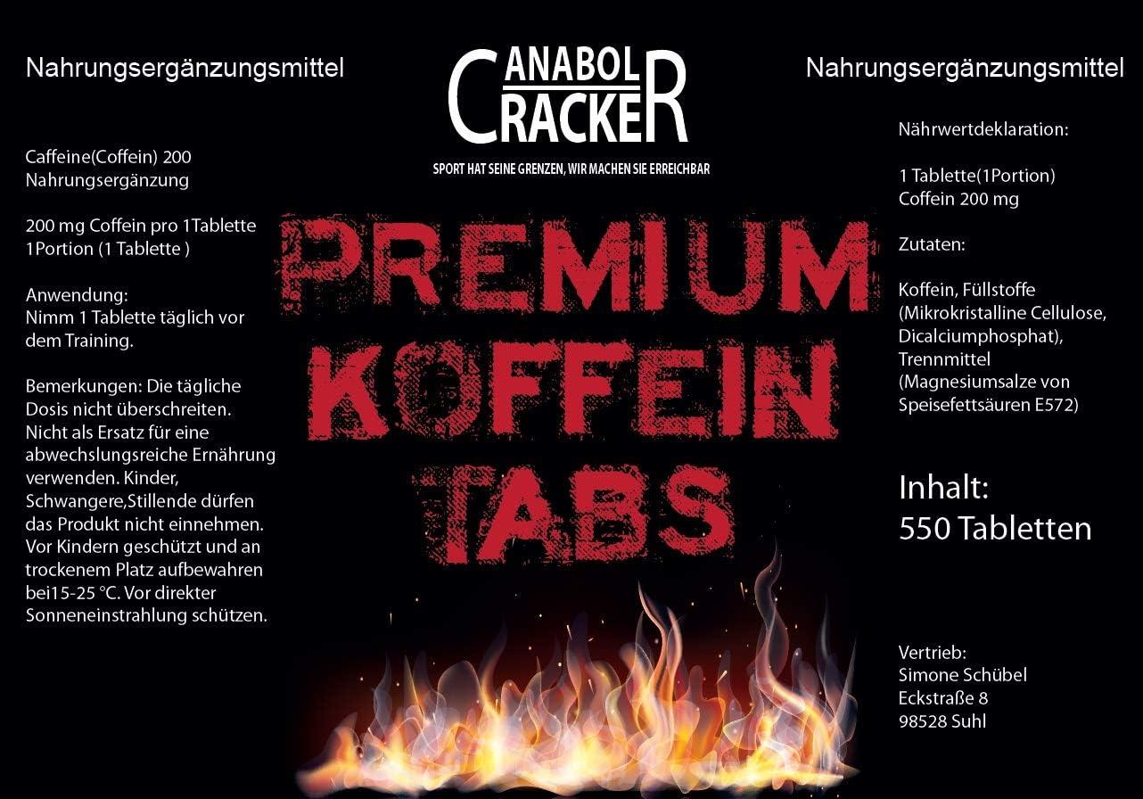 Premium 550 Tablets Caffeine Tabs - 200mg Vegan Energy Boost High Dose ...
