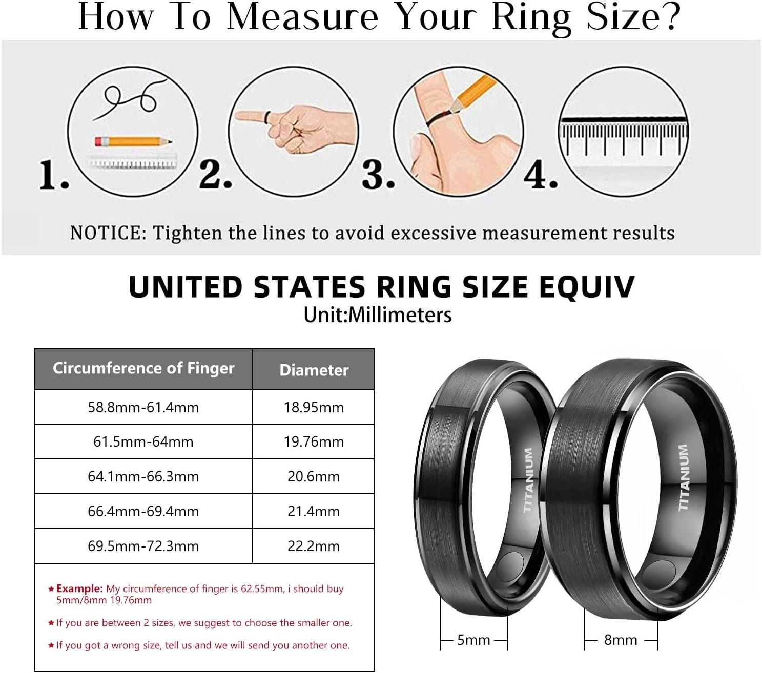 JEROOT Titanium Magnetic Rings 8mm Black with 3500 Gauss Strength ...