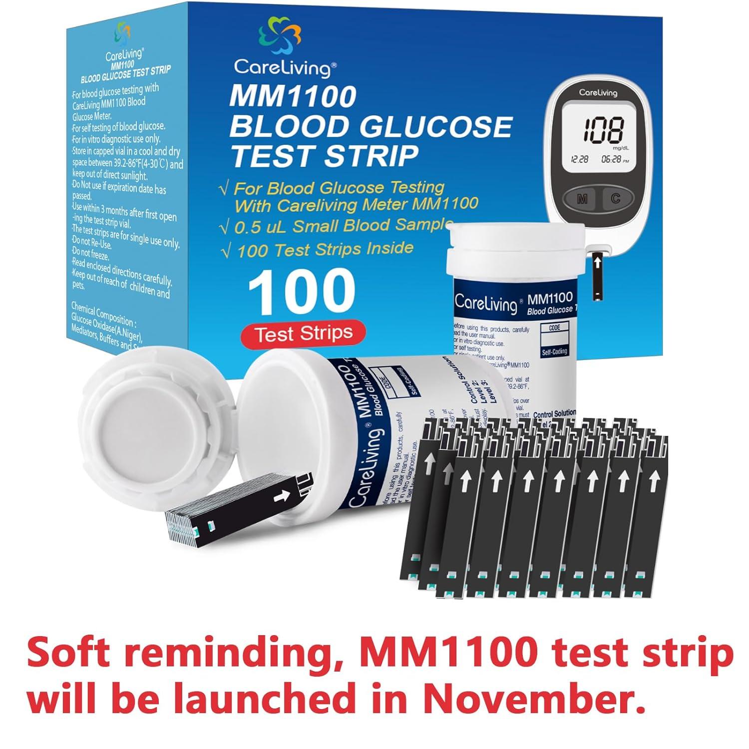 MM1100 Blood Glucose Monitor Kit | 100 Test Strips & Lancets | Portable ...