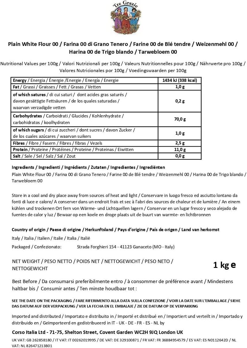 Tre Grazie Premium Italian Soft Wheat Flour 00 - Perfect for Pizza ...