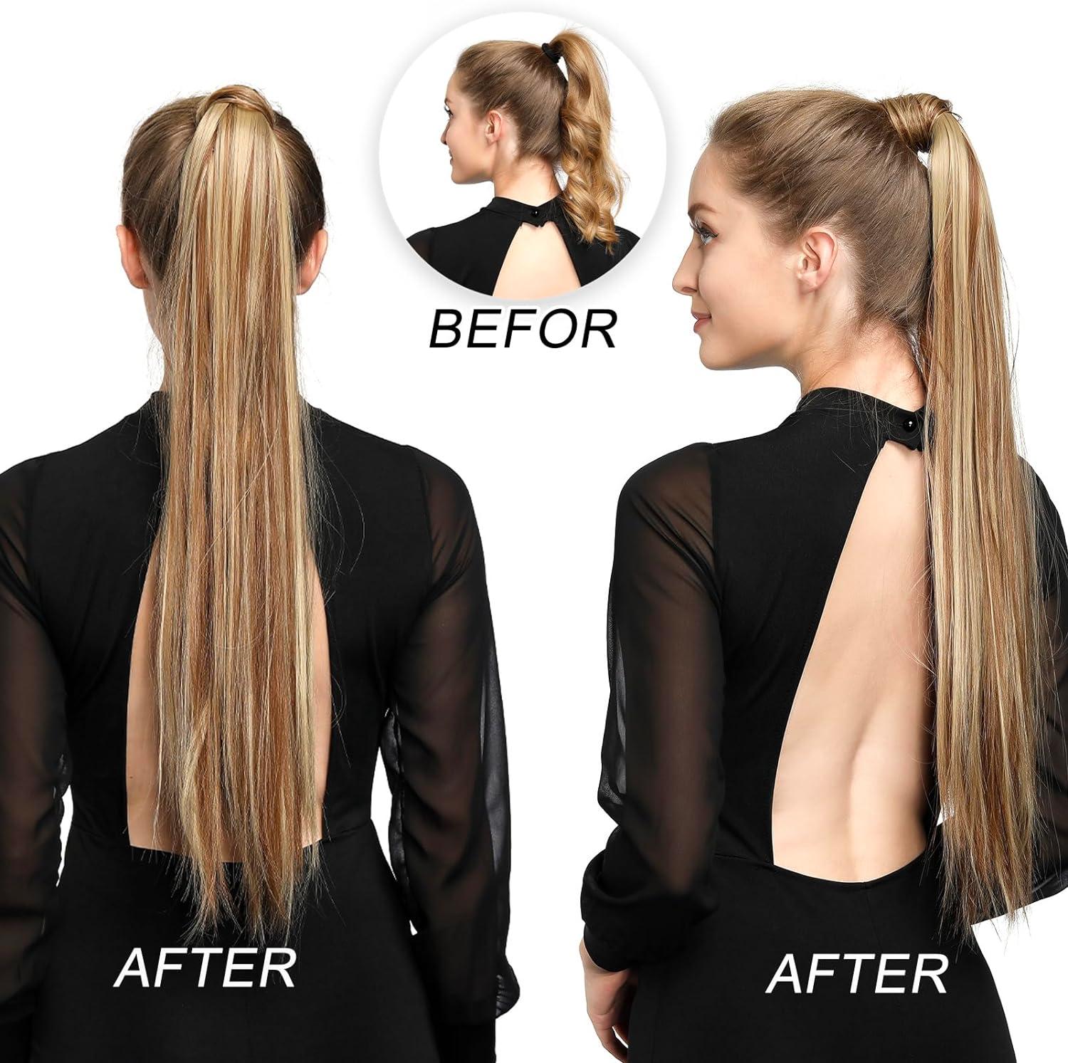 Yamel Ponytail Extension Blonde Long Straight 20 Inch Upgrade Wrap Around Fake Ponytail ...
