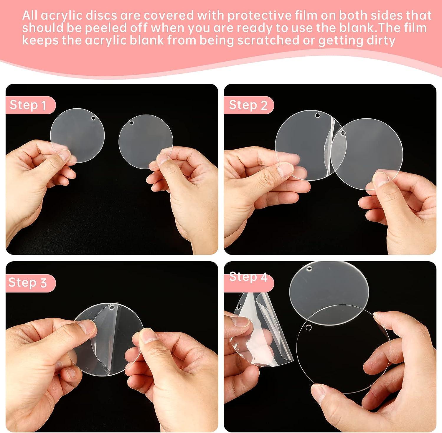 Senbota 100 Pcs 2 Inch Circle Acrylic Keychain Blanks - Clear Acrylic ...