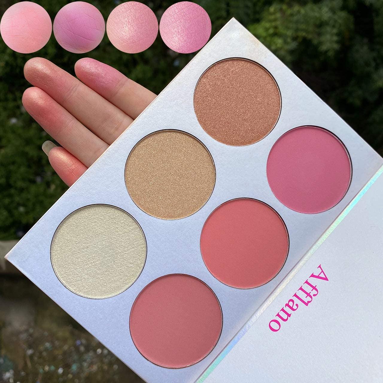 Blusher and Illuminator Palette Set - 3 Blushes & 3 Highlighters for ...