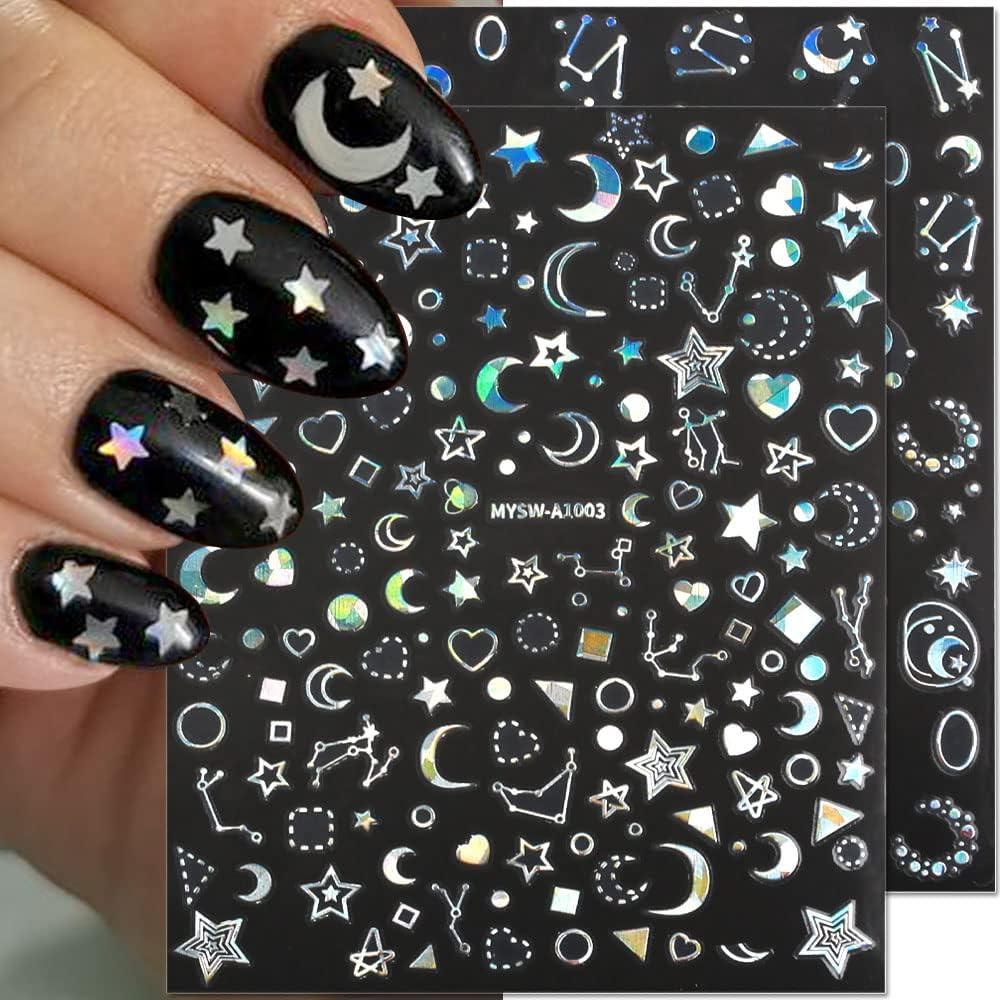 3D Holographic Sun Moon Star Nail Stickers - Aurora Stars Moon Sun ...