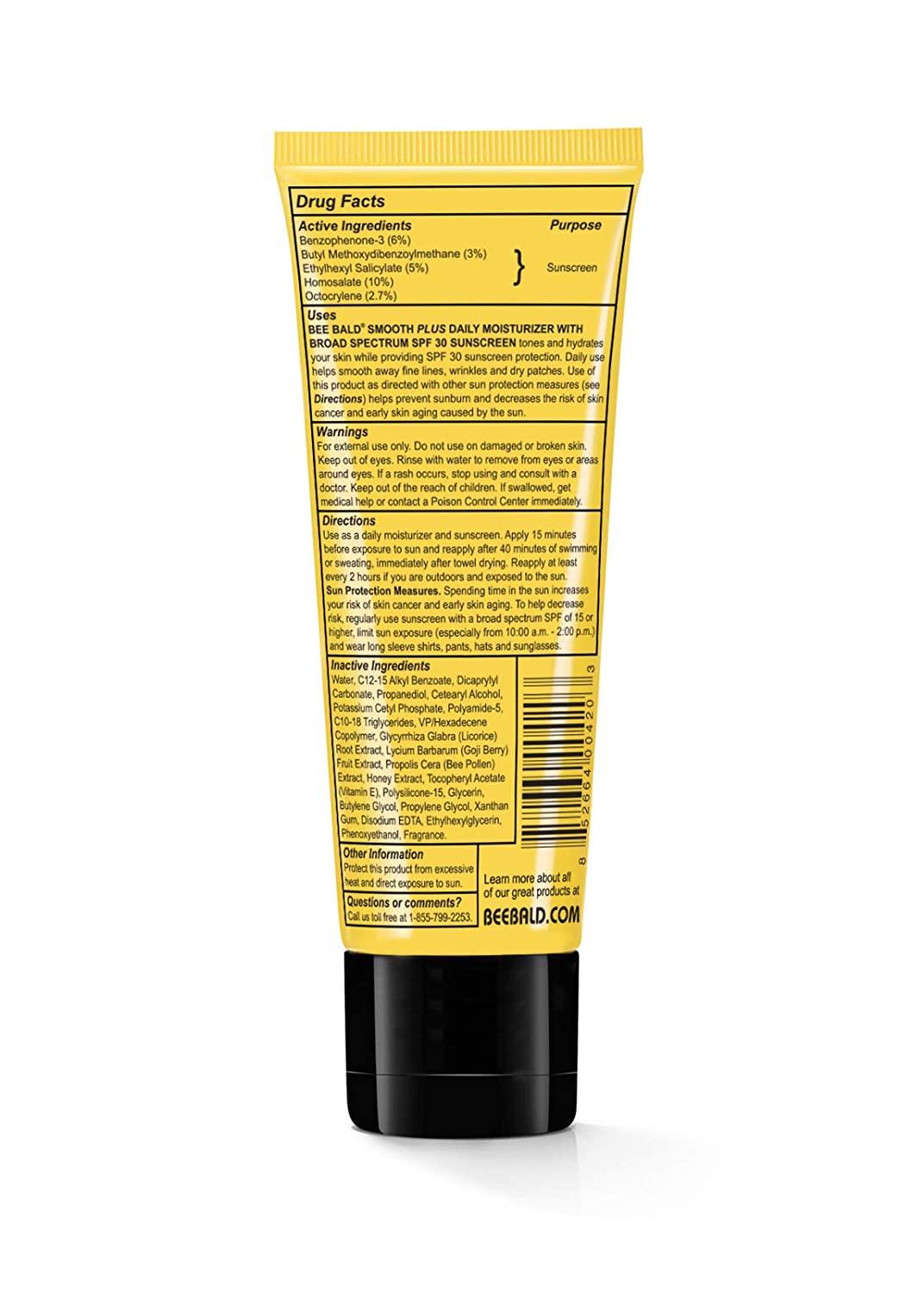 Bee Bald SMOOTH PLUS Moisturizer with SPF 30 - Broad Spectrum Sunscreen ...