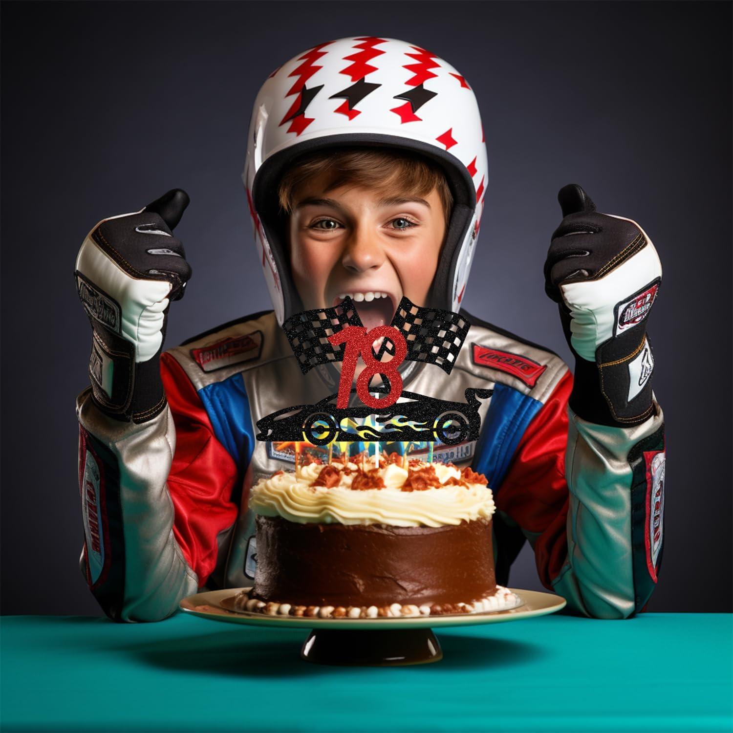 Sriburcio Black Glitter Race Car 18 Cake Topper Happy 18th Birthday ...