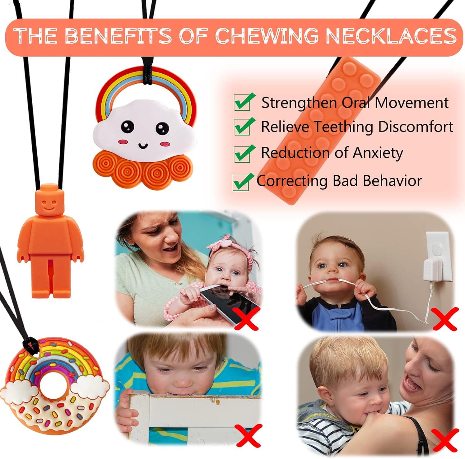 Sensory Chew Necklace for Kids - Orange Silicone Chewy Teether with ...