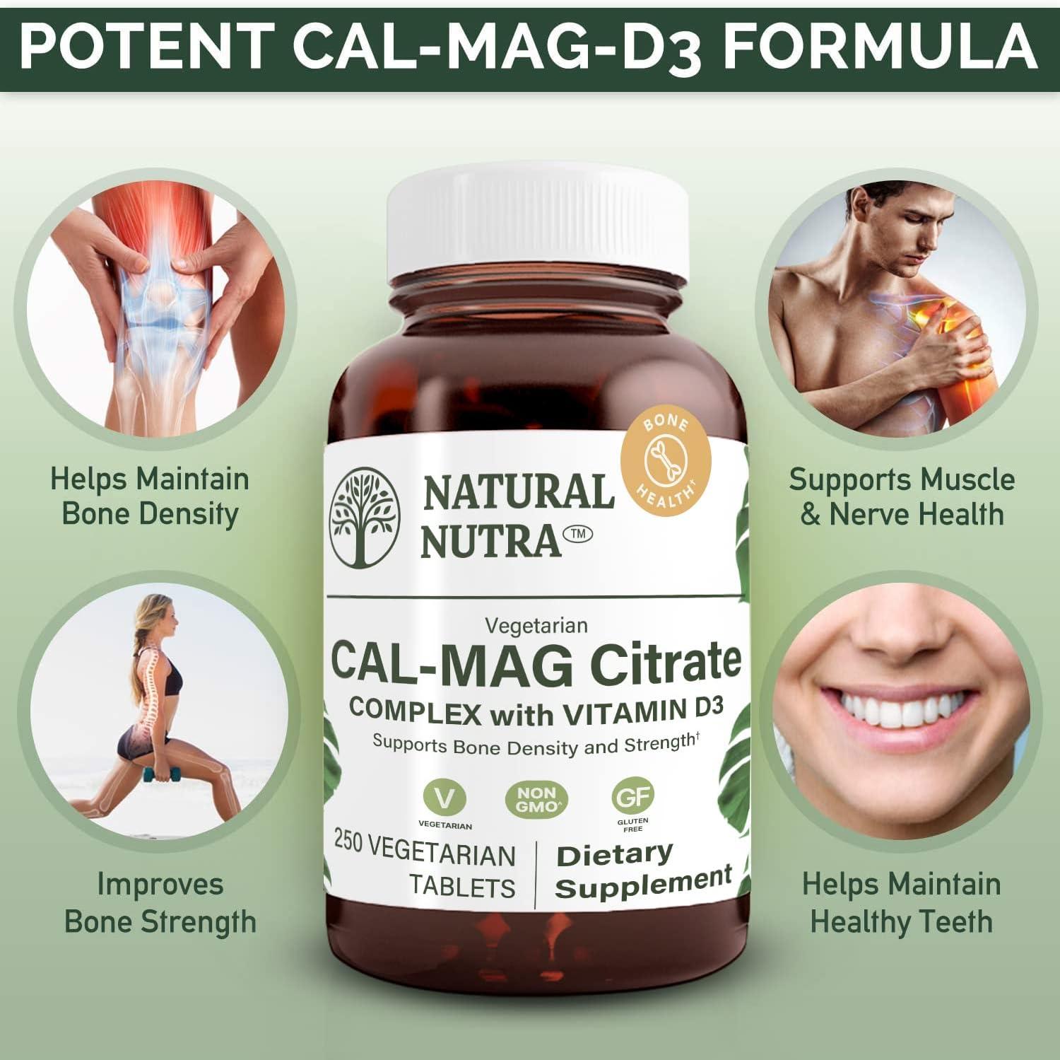 Natural Nutra Cal-Mag Citrate with Vitamin D3 - 250 Vegan Tablets ...