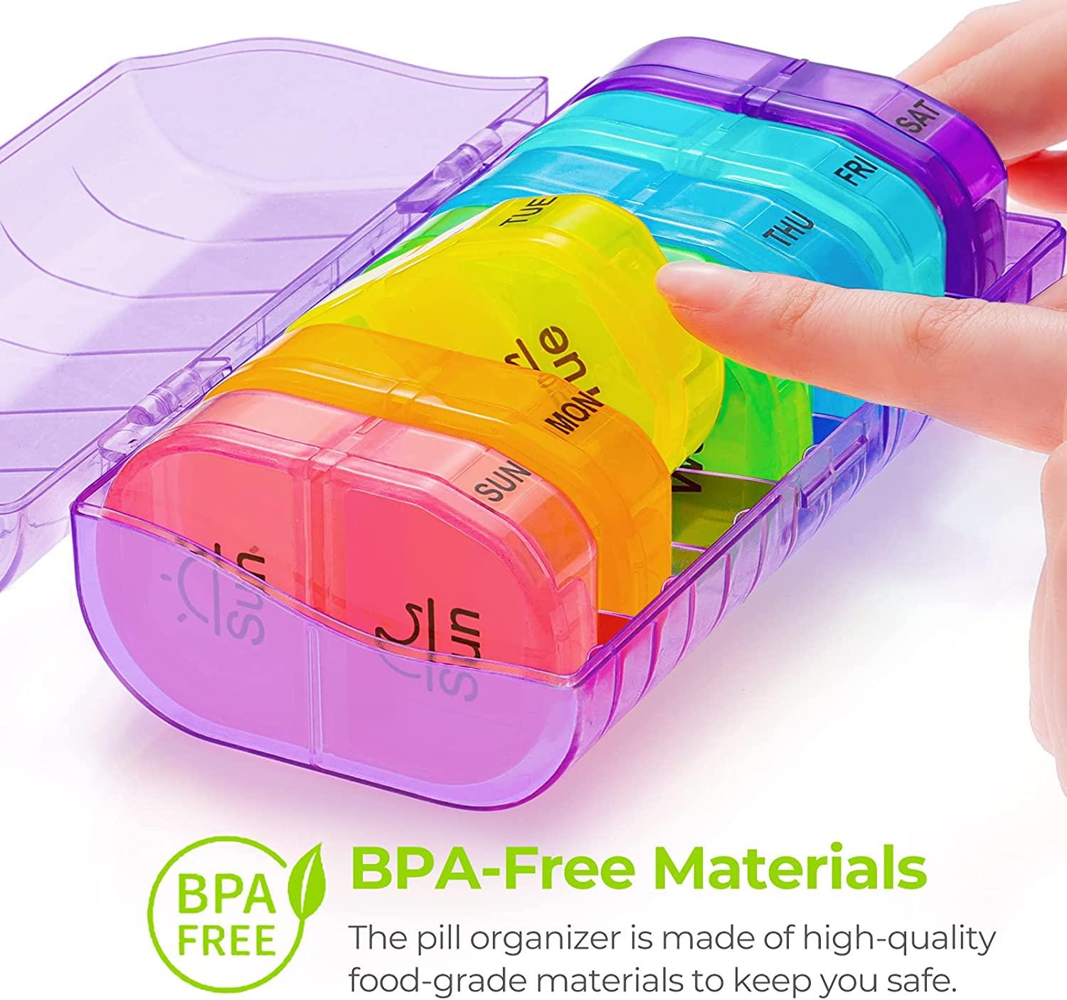 AUVON 2 Times a Day Weekly Pill Organizer AM PM - Purple | 7-Day Pocket ...