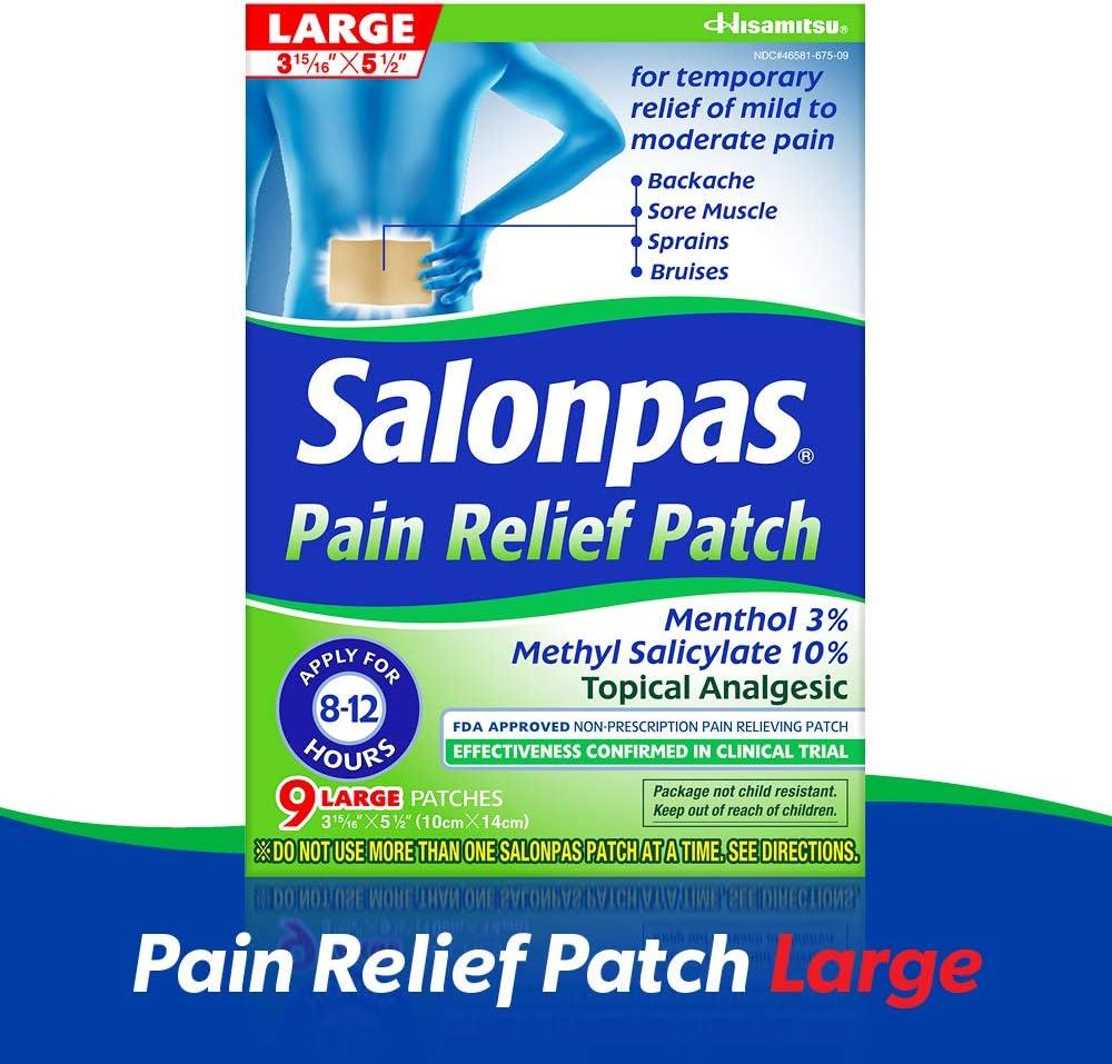 Salonpas Pain Relieving Patch - Large 9 Count - 12 Hour Relief for Back ...