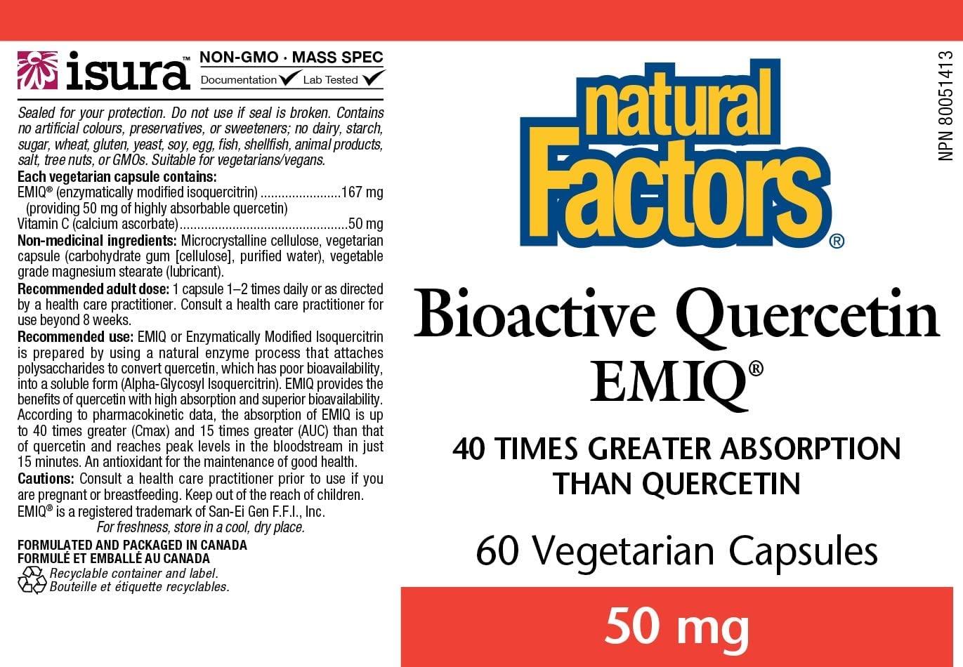 Natural Factors Bioactive Quercetin EMIQ 50 mg - 60 Vegetarian Capsules ...