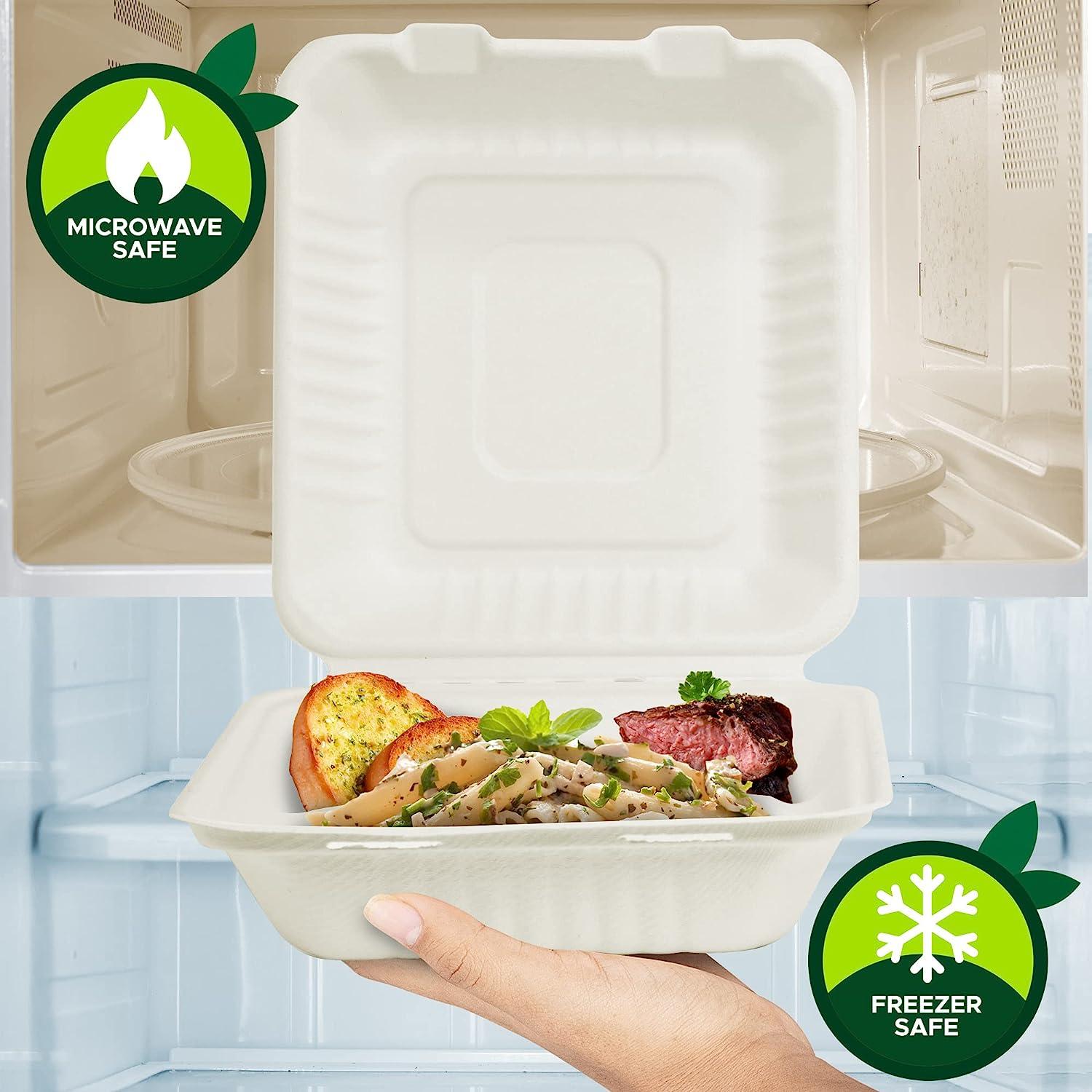 PAMI Sugarcane 3 Compartment Clamshell Containers 50 Pack- Eco-Friendly ...
