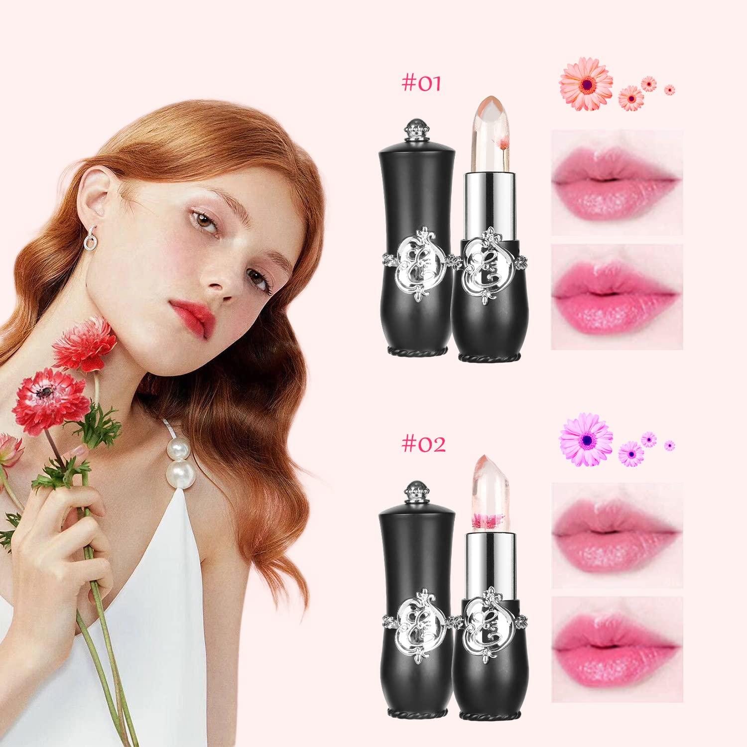 Crystal Flower Jelly Lipstick Set - Color Changing Lip Gloss & Balm ...
