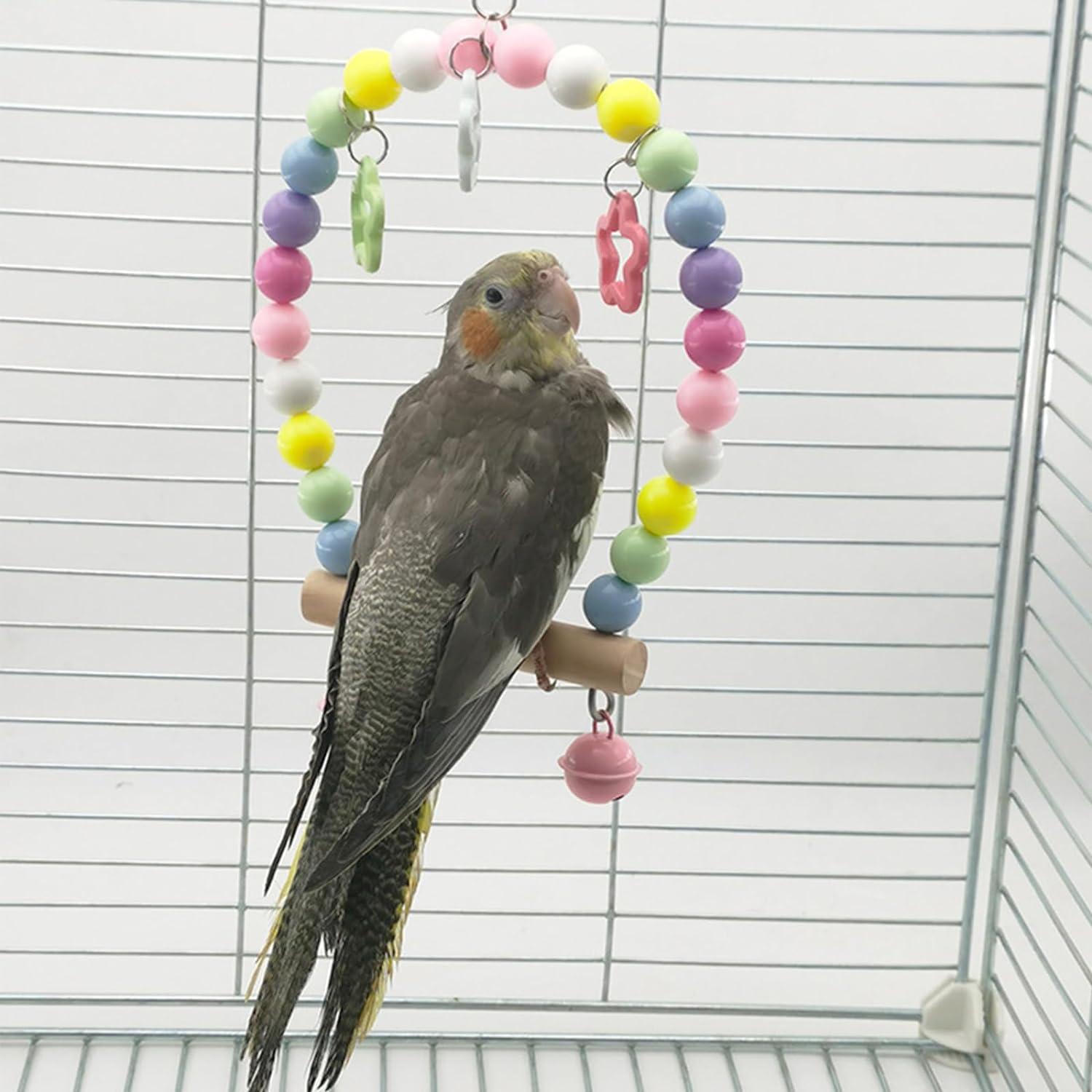 Wooden Bird Swing Perch Toys Multi-color Parrot Swing Hanging Standing ...