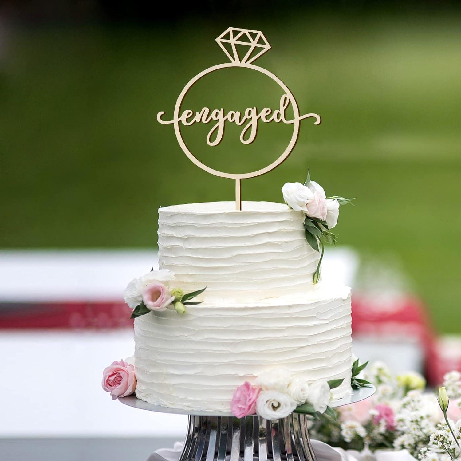 Engagement Cake Topper Wooden Rustic Engaged Cake Topper Engagement ...