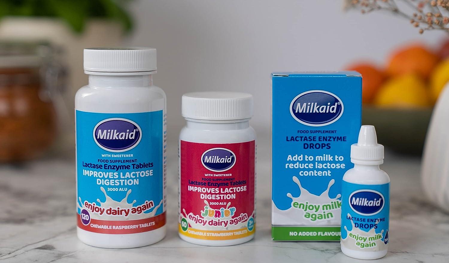 Milkaid Junior Lactase Enzyme Chewable Tablets & Drops for Children ...