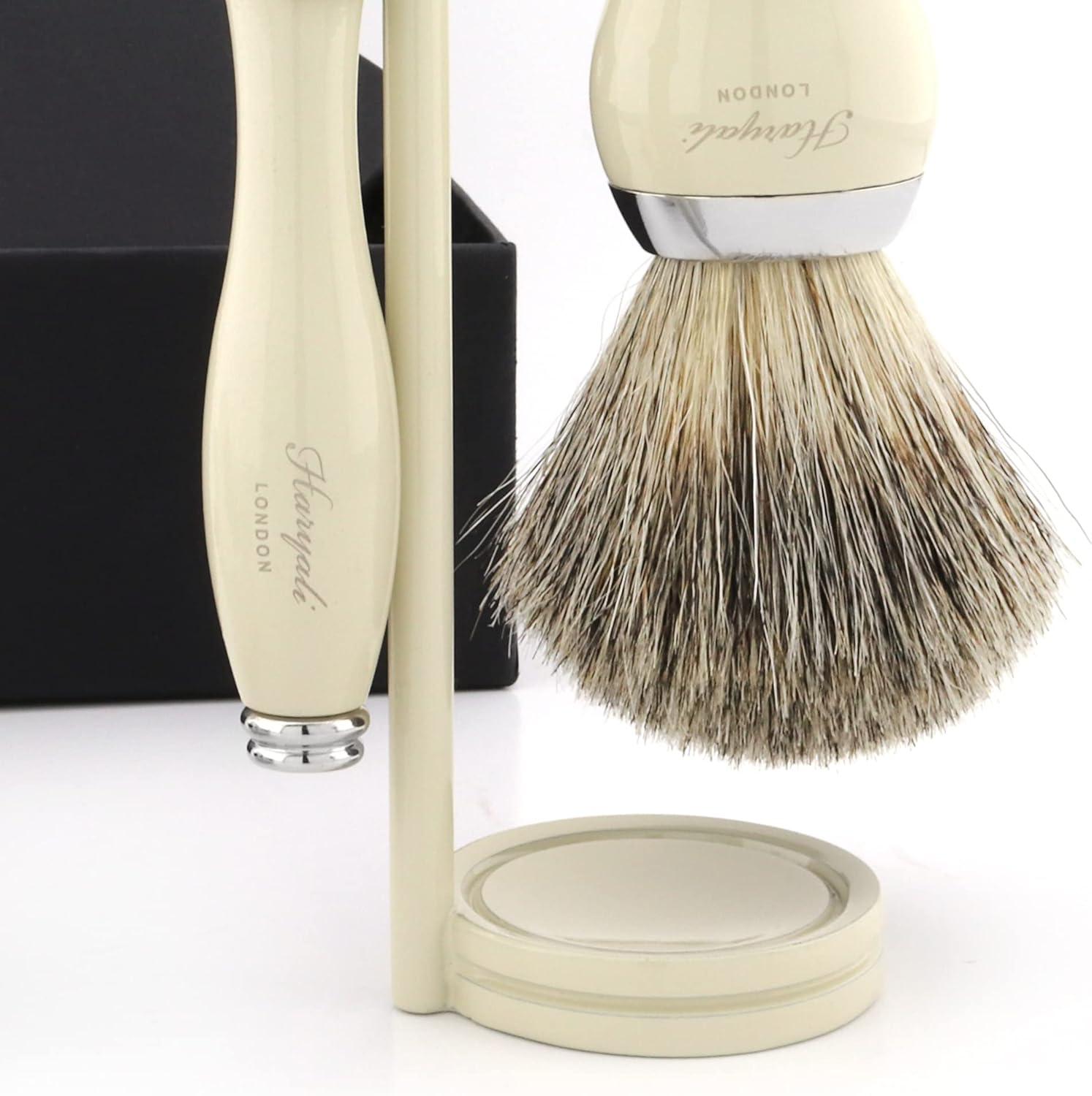 Premium Men's Shaving Set - 5 Blades Black Badger Brush Stand Stainless ...