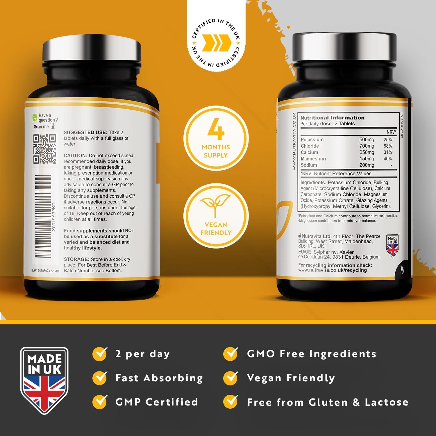 Nutravita Electrolyte Complex Tablets - 240 Vegan Tablets with Magnesium, Potassium & Calcium ...