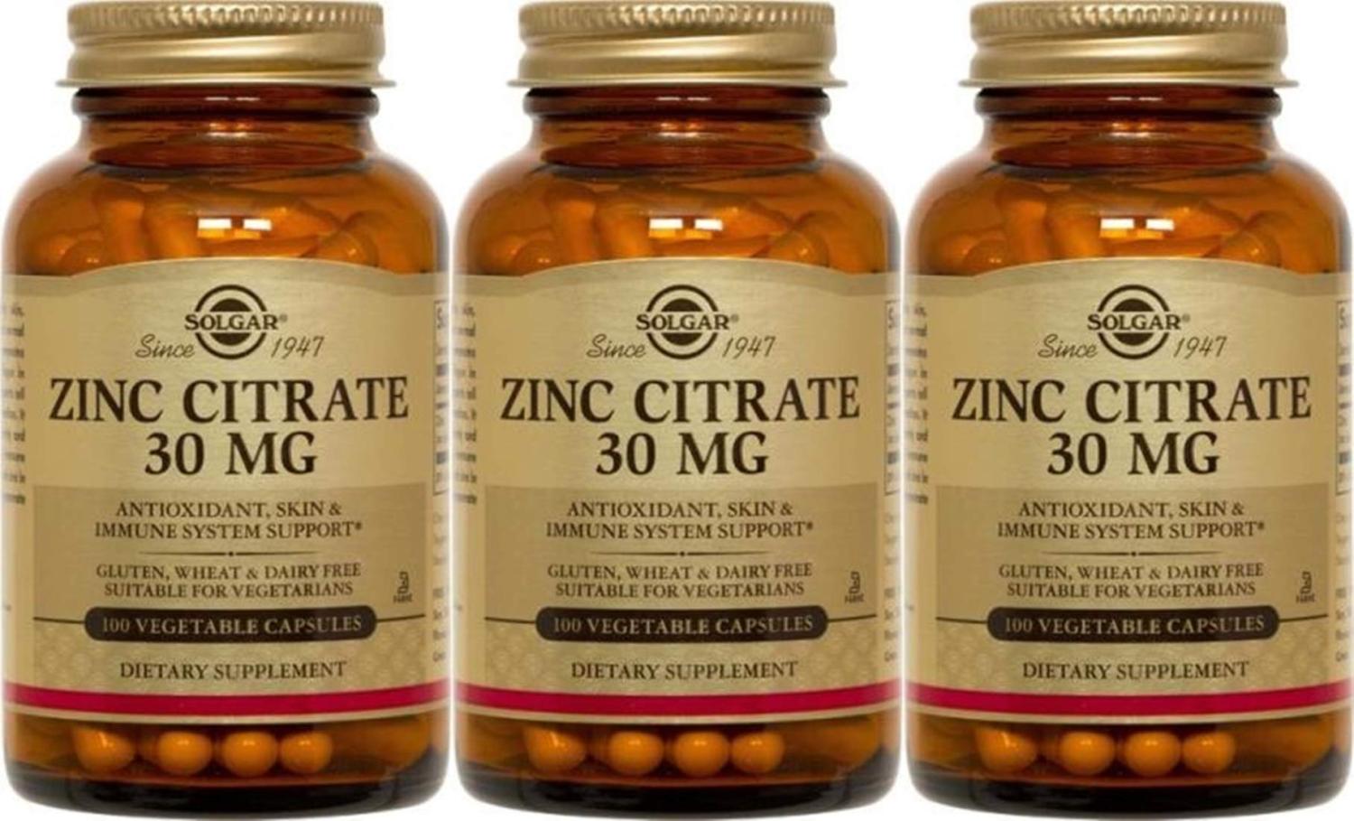 Solgar Zinc Citrate 30mg - 100 Vegetable Capsules (3-Pack) | Buy Now ...