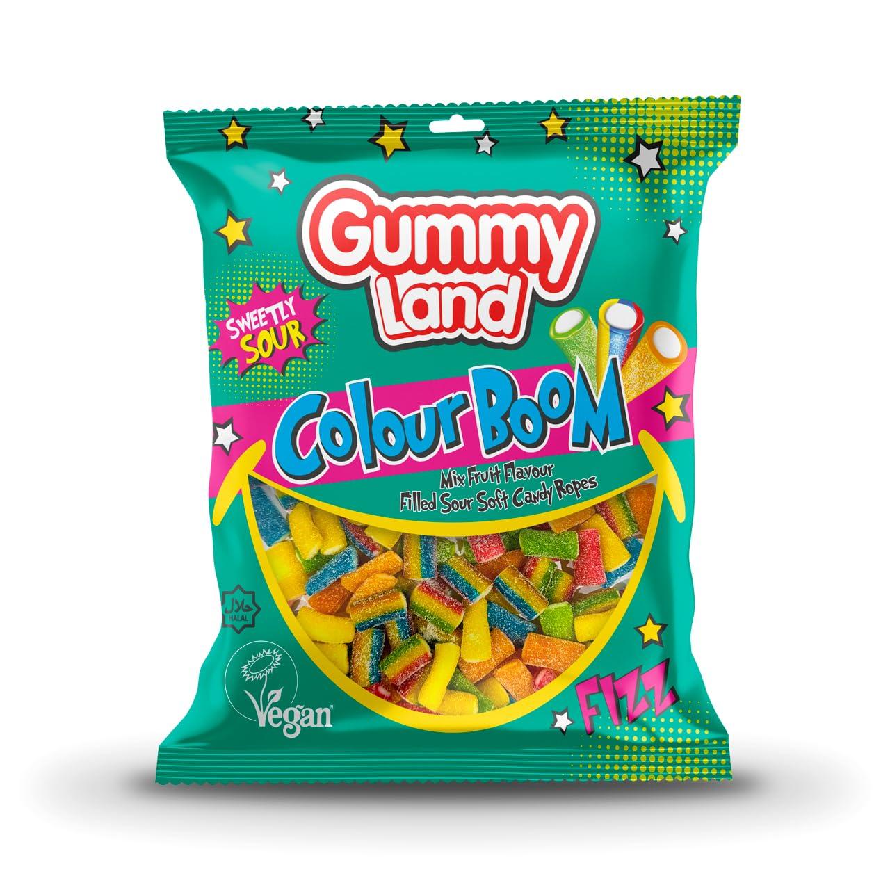 Gummy Land Mix Fruit Filled Sour Soft Cany Ropes - Vegan - Halal - 500g ...