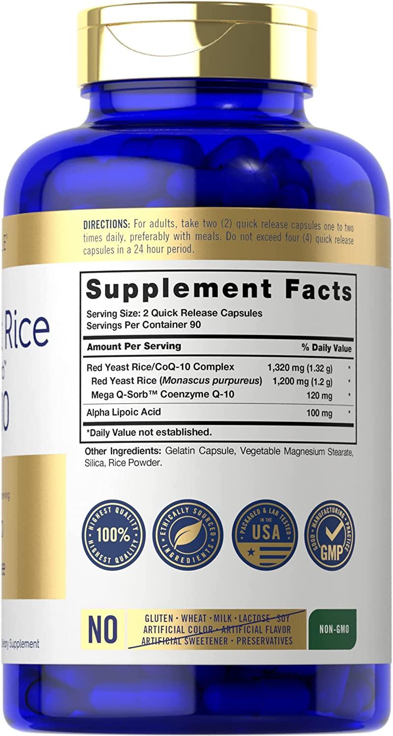 Mega Q-Sorb CoQ10 with Red Yeast Rice 1200mg | 180 Capsules | Non-GMO ...